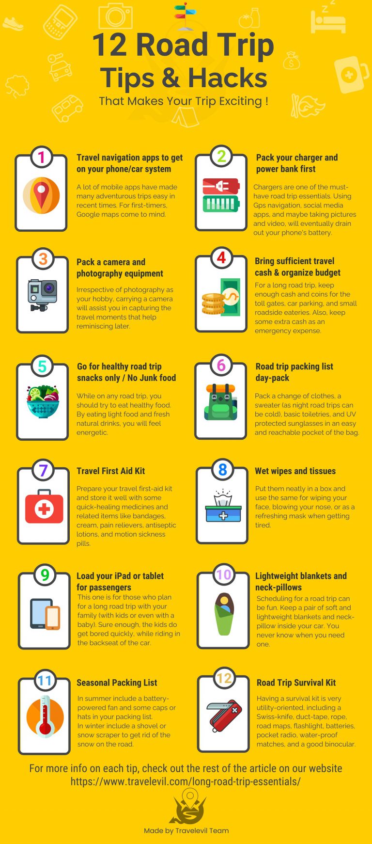 12 Useful Long Road Trip Essentials (Plus Infographic) - TravelEvil